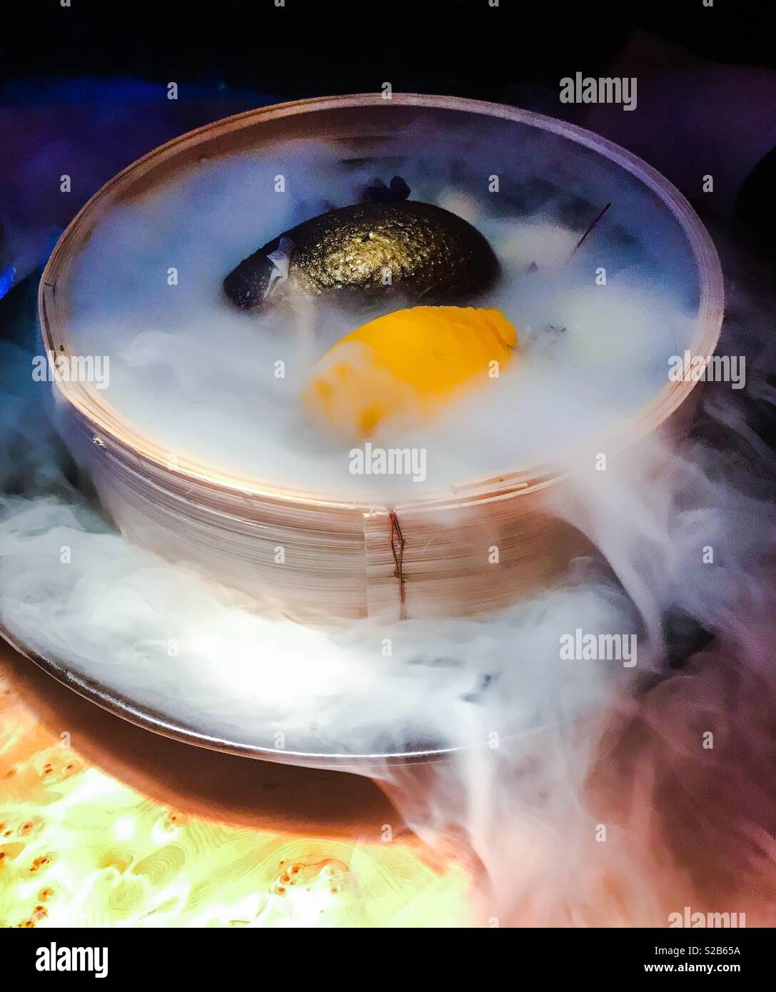 Dessert in a Japanese restaurant smoking pudding Stock Photo - Alamy