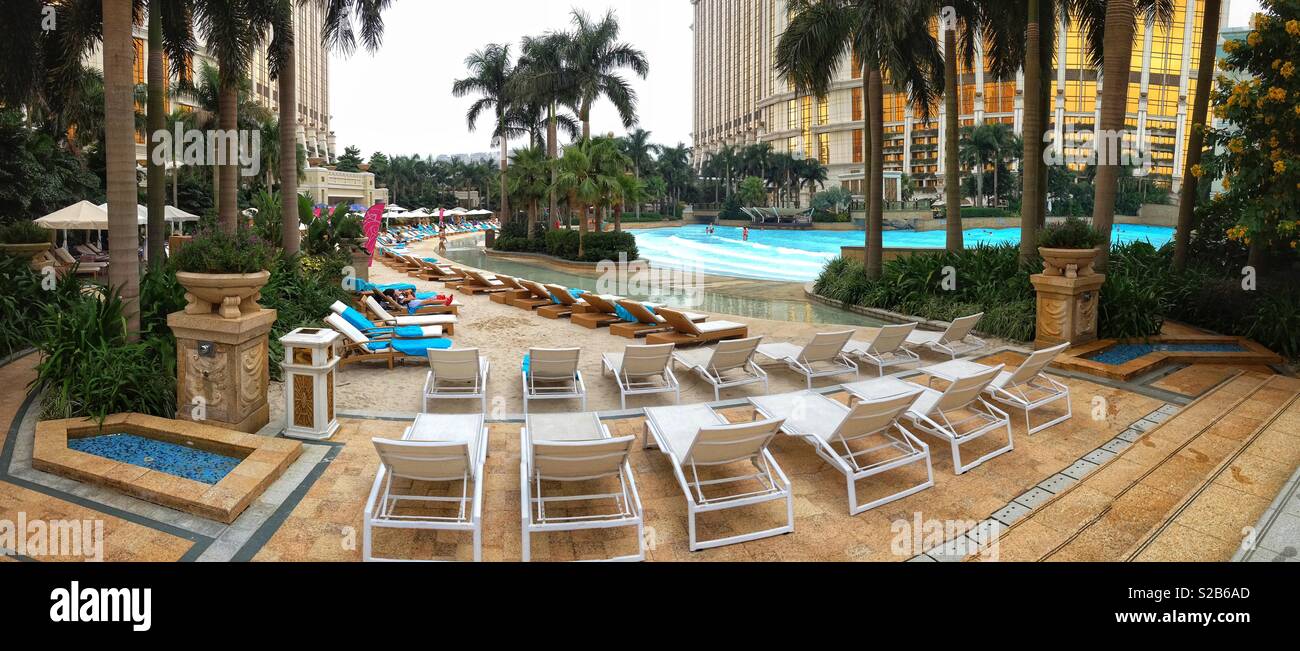 The man-made beach and Skytop Wave Pool on the Grand Resort Deck at the ...