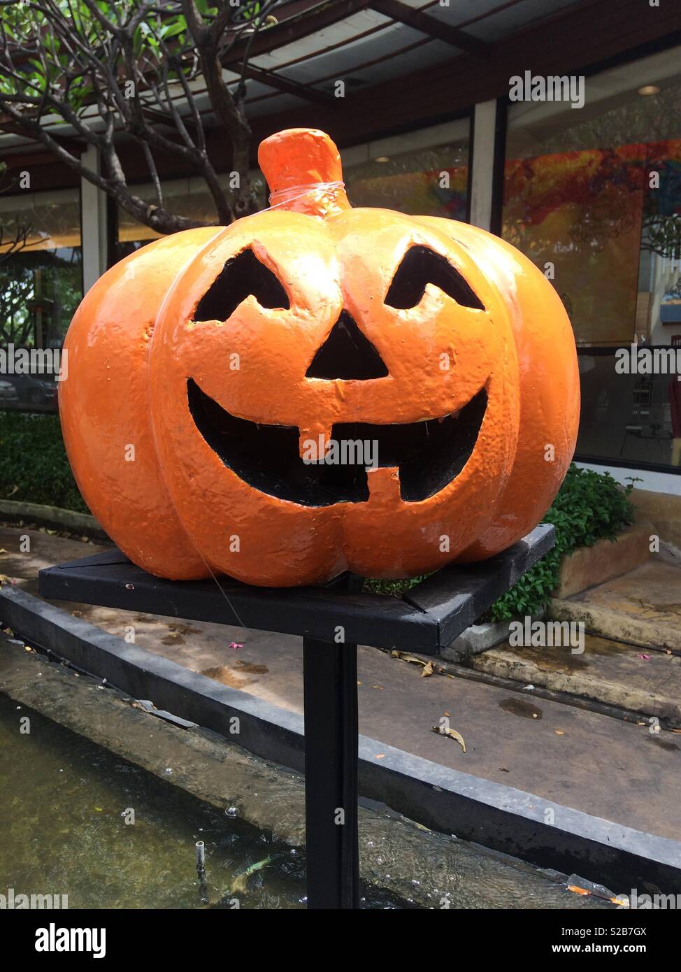 Halloween artificial display pumpkin outdoors in open air precinct ...