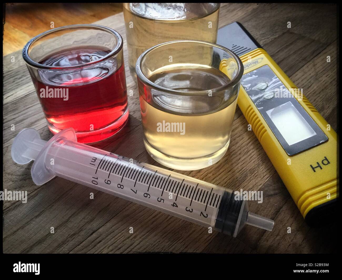 Samples of wine for acid testing in the winery, Catalonia, Spain Stock ...