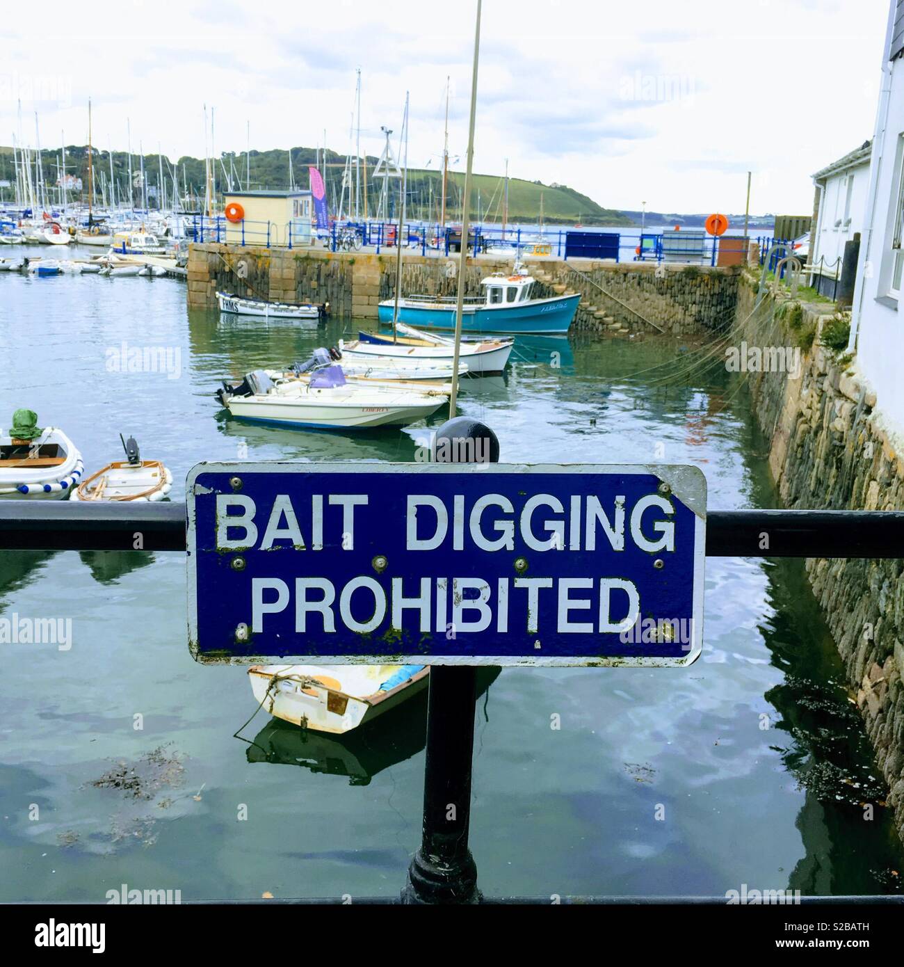 Bait digging prohibited sign, Falmouth Harbour, Cornwall Stock Photo ...