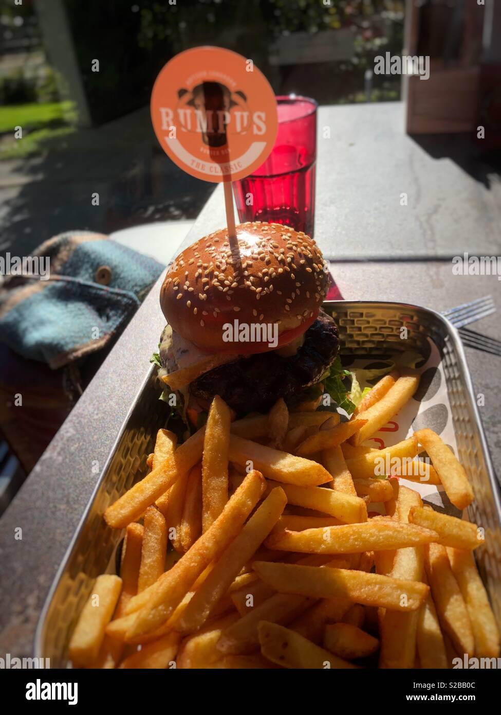 A tray of Burger and chips at Rumpus burger restaurant in Slaithwaite ...