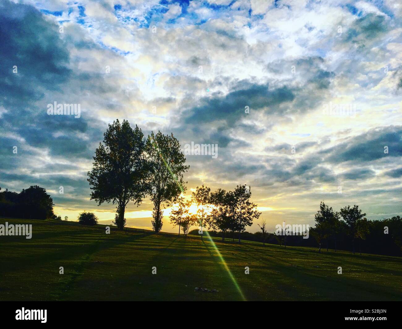 Sunset on the golf course, Chestfield, Kent Stock Photo - Alamy