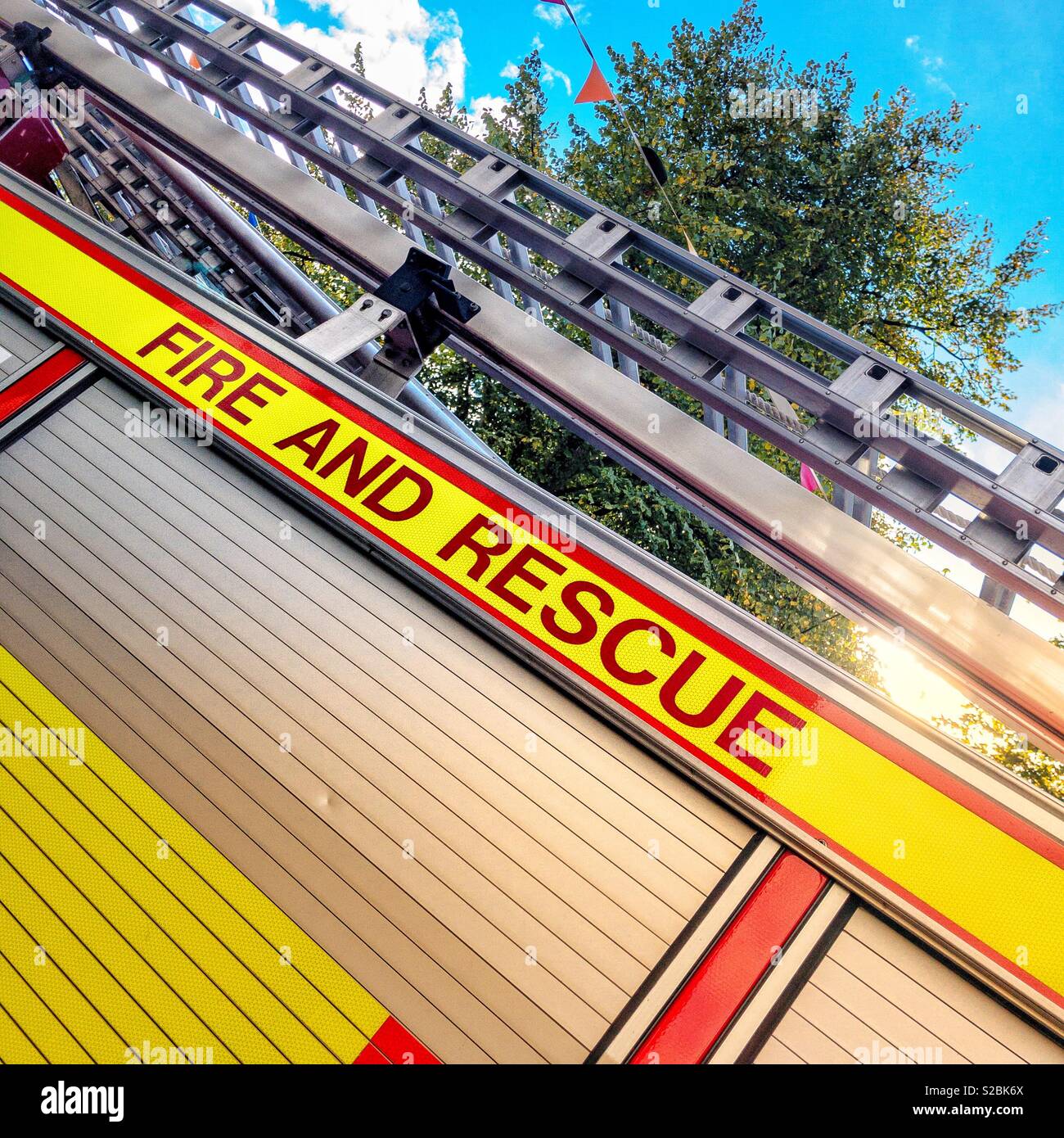 Fire and rescue sign on side of fire engine Stock Photo - Alamy