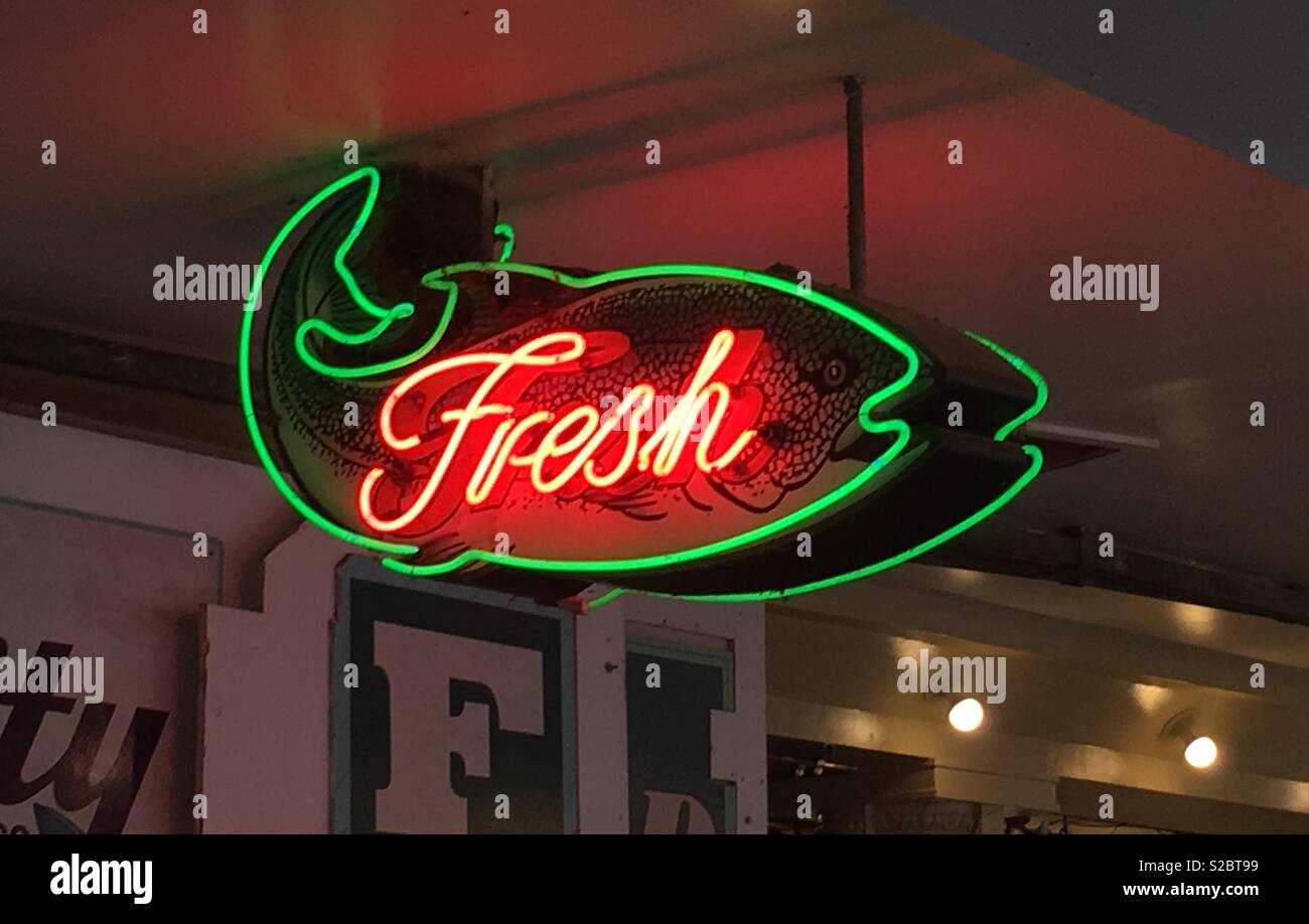 Fresh Fish Sign Stock Photo - Alamy