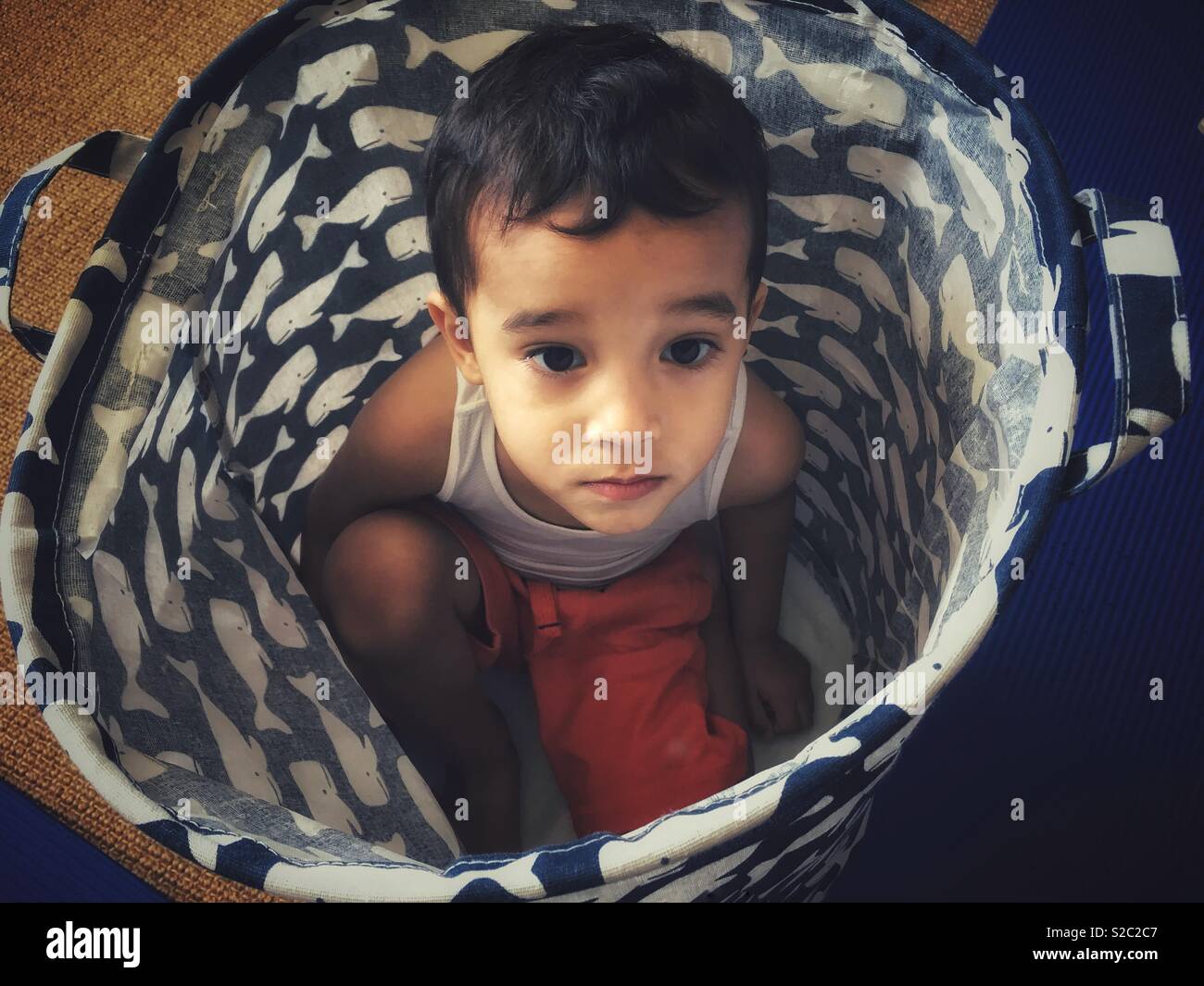 A boy hiding in a basket Stock Photo - Alamy