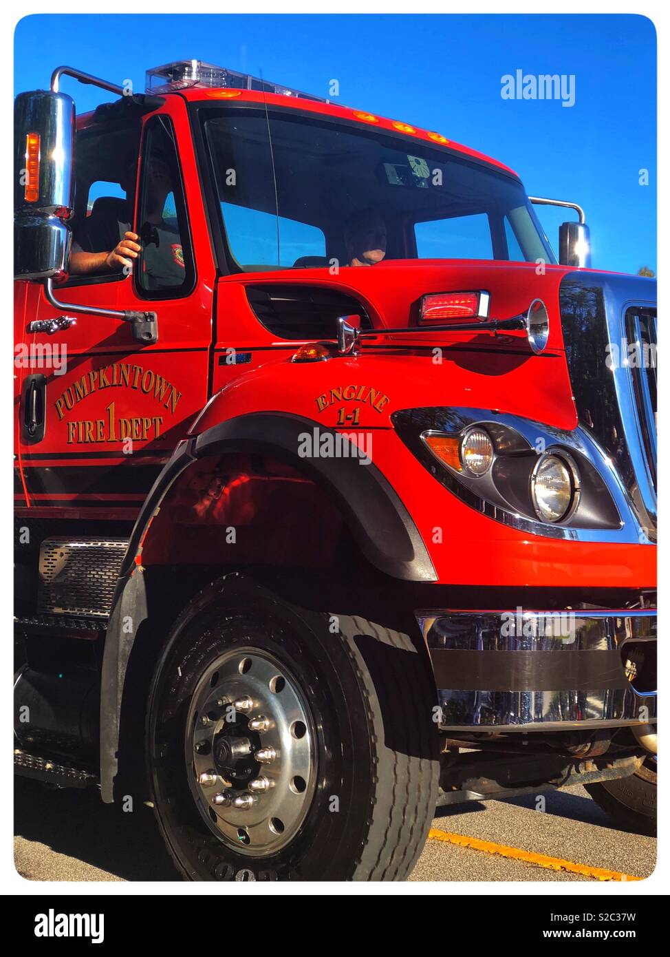 Pumpkin town fire department truck Stock Photo - Alamy