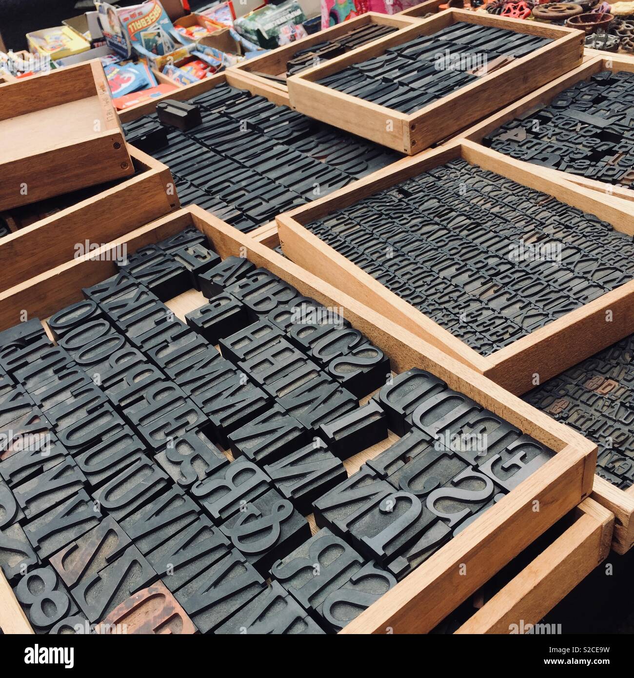 Printing blocks, Brooklyn Flea Stock Photo - Alamy