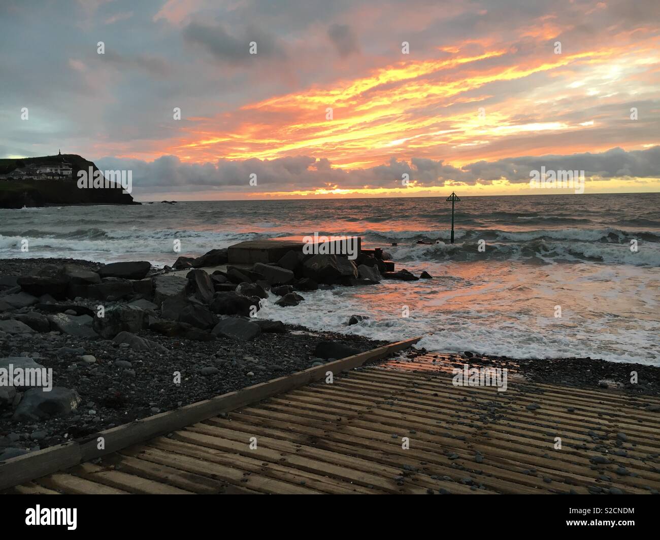 Sunset at Borth Beach Stock Photo - Alamy