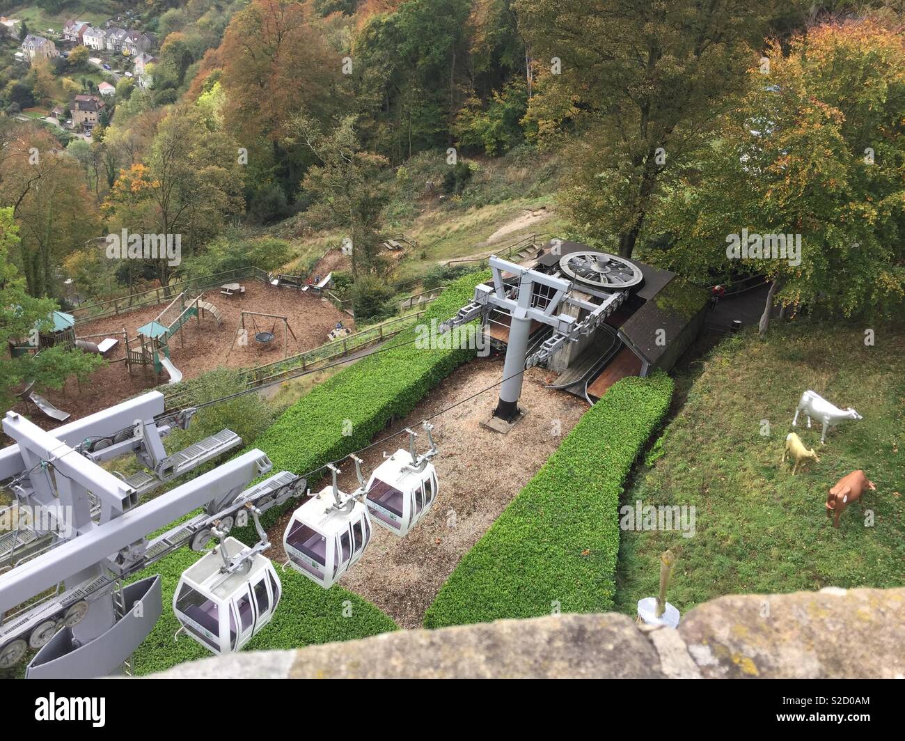 Cable cars and playground at the Heights of Abraham Matlock Stock Photo ...