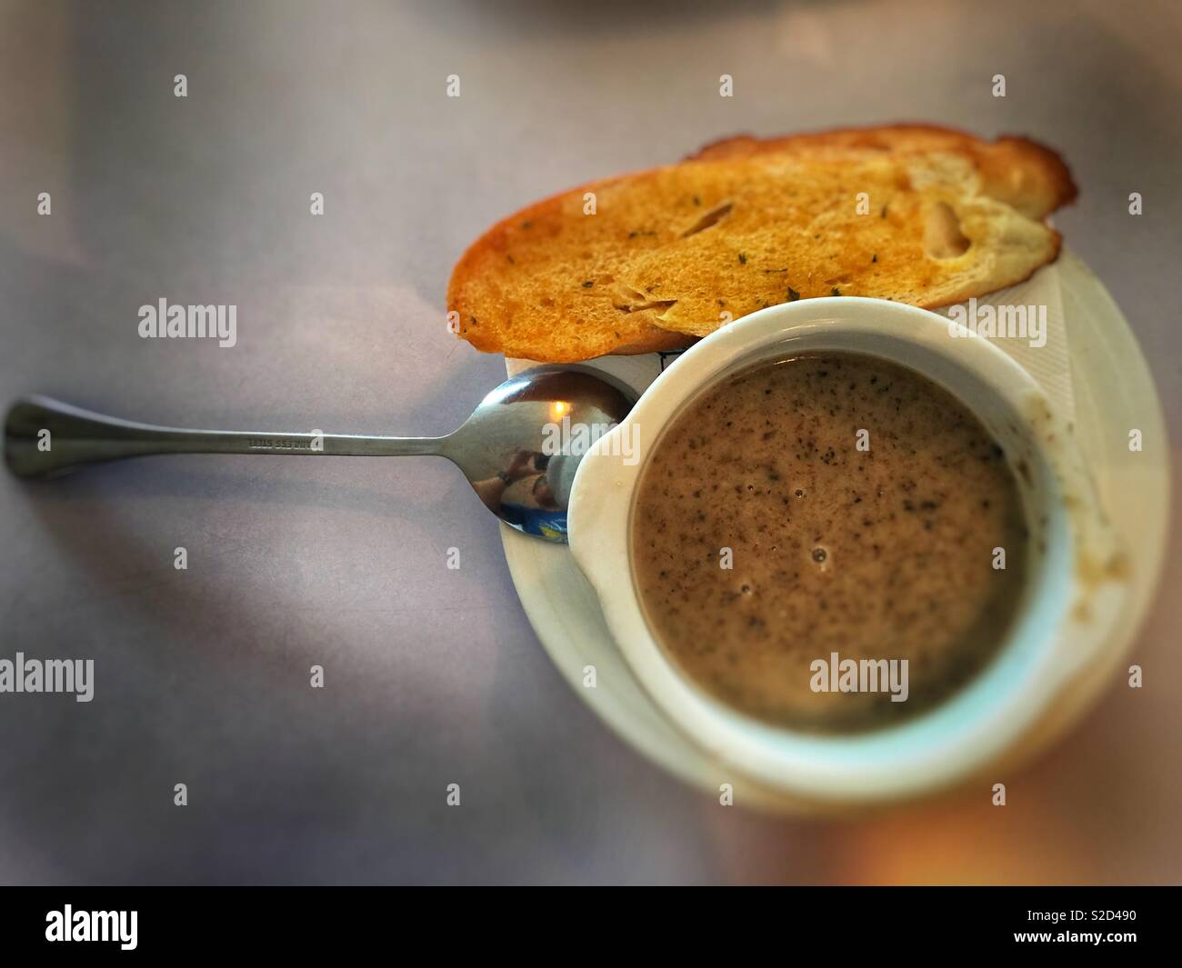Mushroom soup with garlic bread for high tea in malaysia Stock Photo ...