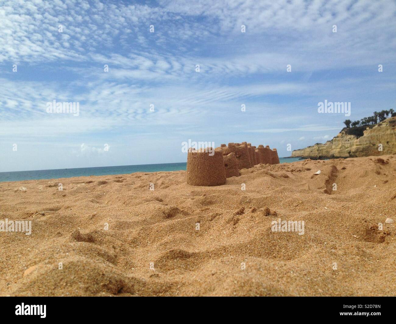 Sandcastles on beach in Portugal Stock Photo - Alamy