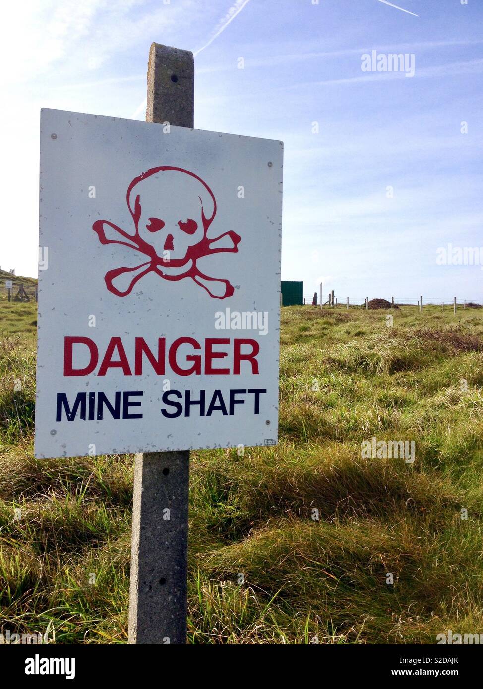 Danger mine shaft sign between holywell bay and Perran sands, Cornwall ...