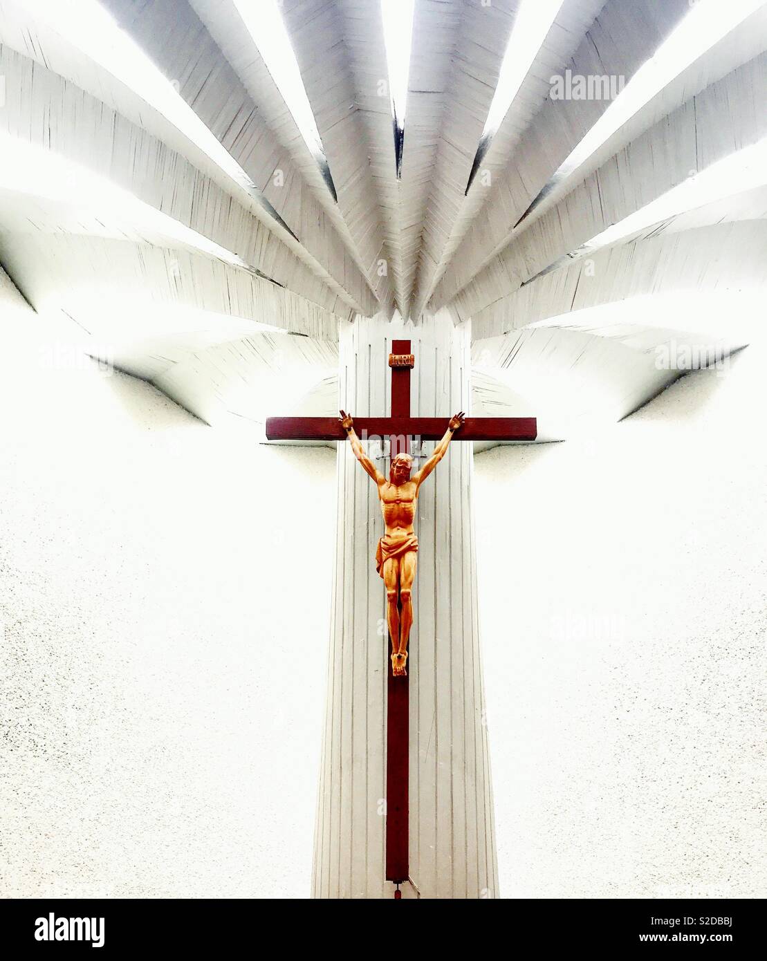 A cross in a church in Santa Monica church in Colonia del Valle, Mexico ...