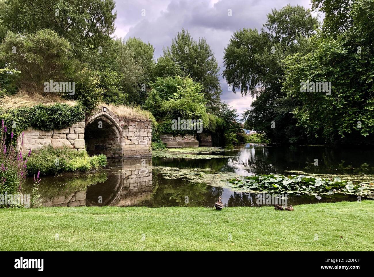 Medieval ruin by Peaceful river Stock Photo - Alamy