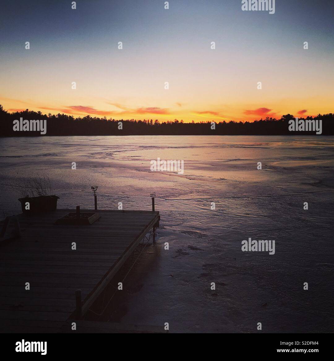 Winter Lake Sunset, Boulder Junction, WI Stock Photo - Alamy