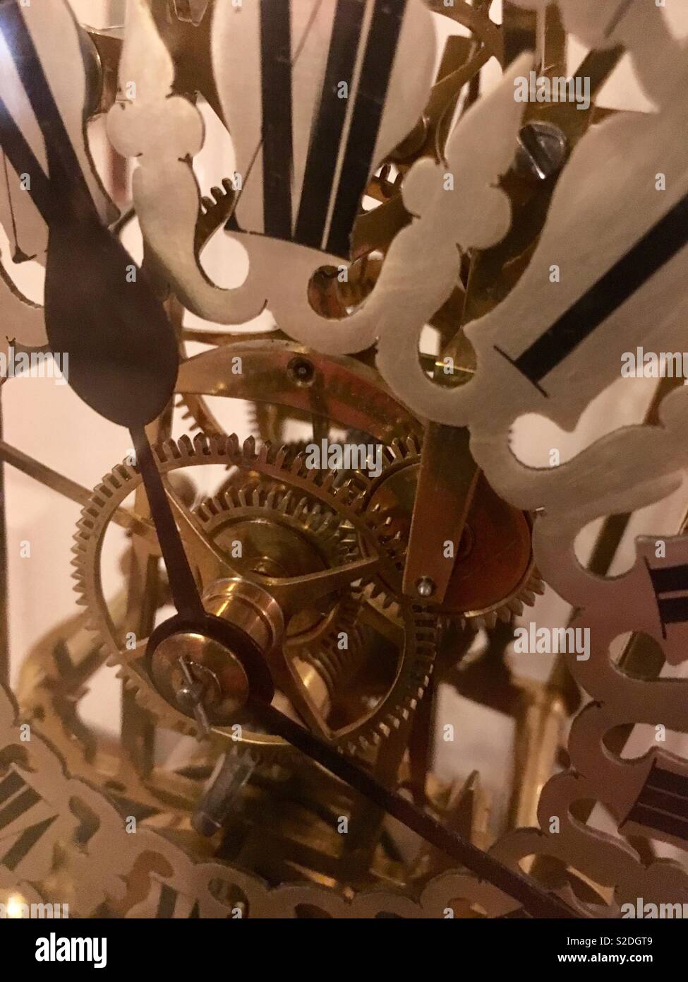 Brass skeleton clock face with silver and black numerals Stock Photo ...