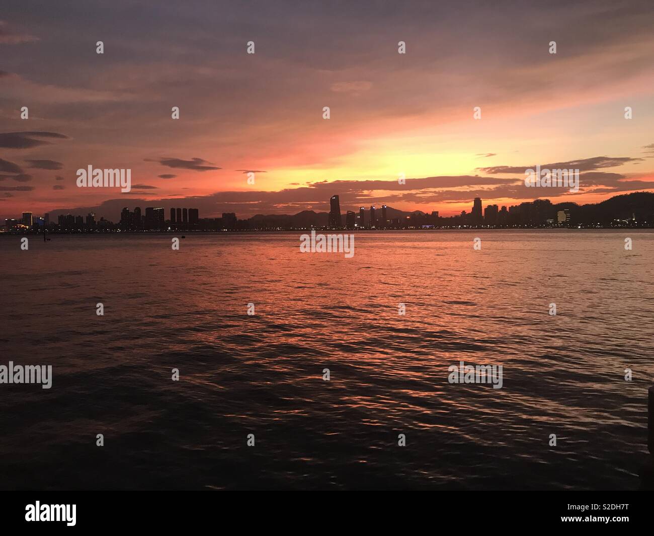 City Skyline on Sunset Stock Photo - Alamy