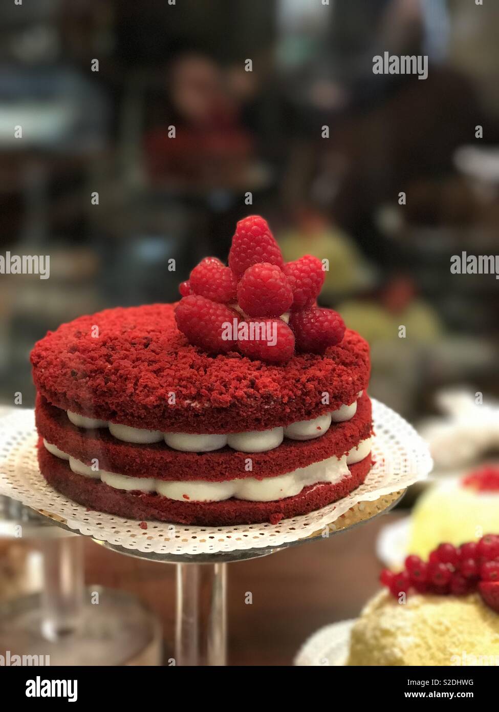 Red cake on display.red, cake, dessert, raspberry, festival ...