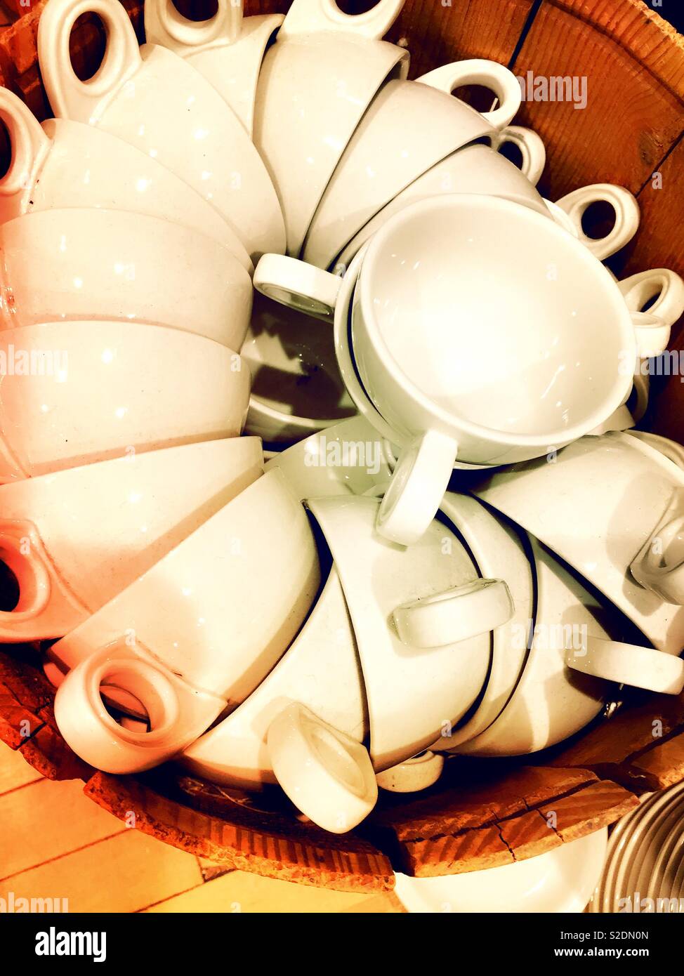 Display of white cups for sale at a houseware store, USA Stock Photo ...