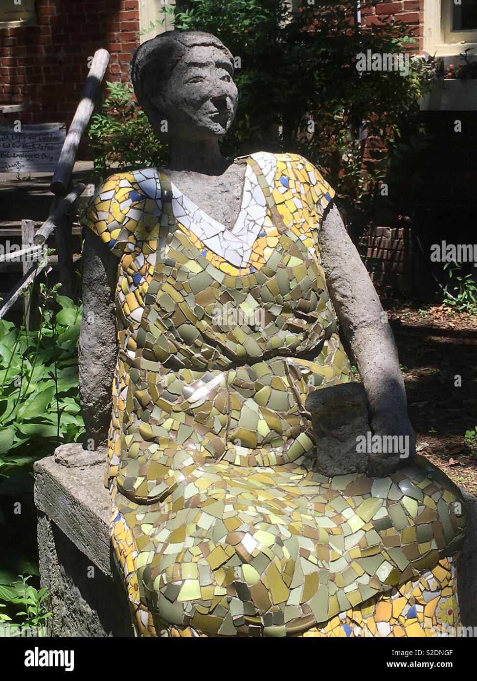 Seated lifesize mosaic female figure seated sculpture in stone in ...
