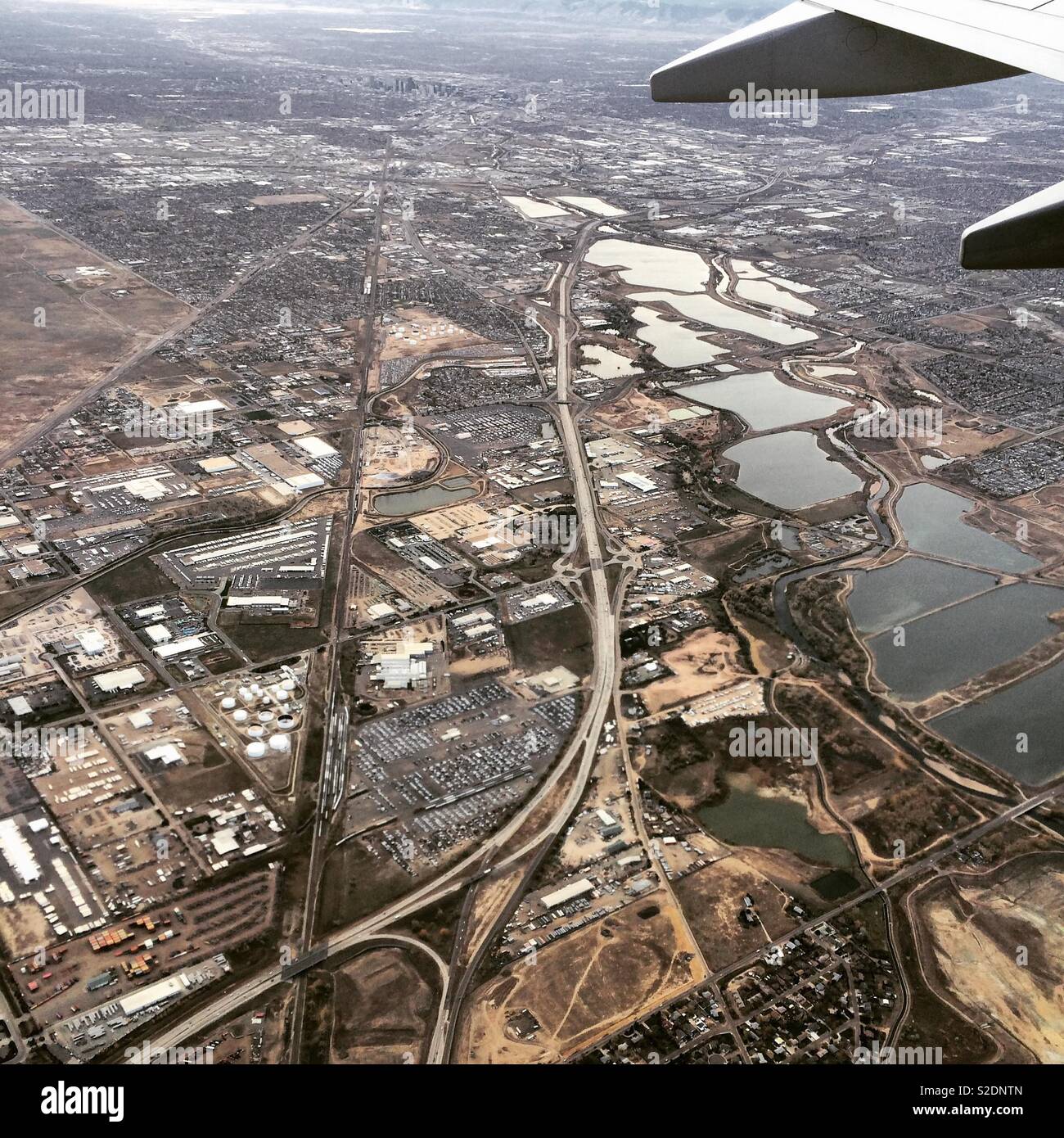 Landscape near Denver, Colorado, seen from an airplane window in late ...