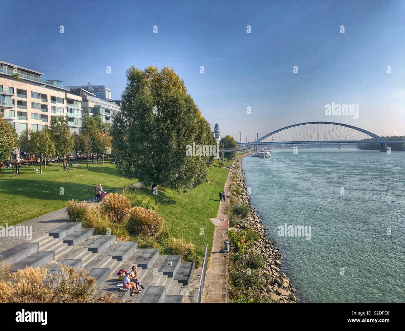 Riverside promenade along the Danube in Bratislava, Slovakia Stock ...