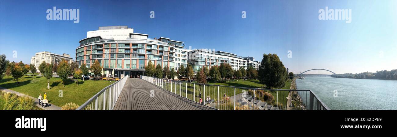 Panoramic view riverside walkway smartphone stock photos and images - Alamy