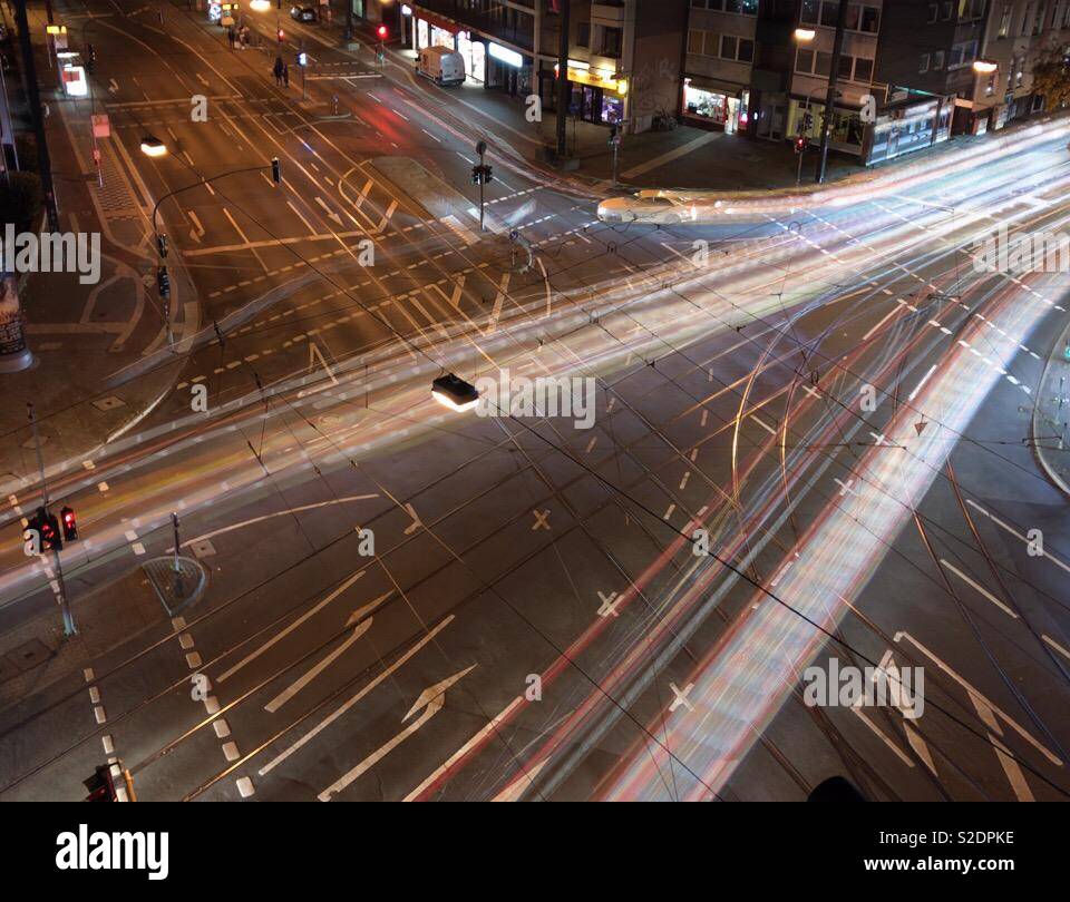 Night shot of an intersection Stock Photo - Alamy