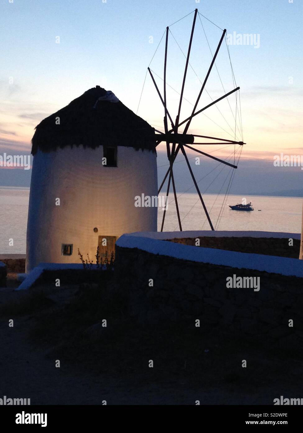 Mykonos town windmill Stock Photo - Alamy