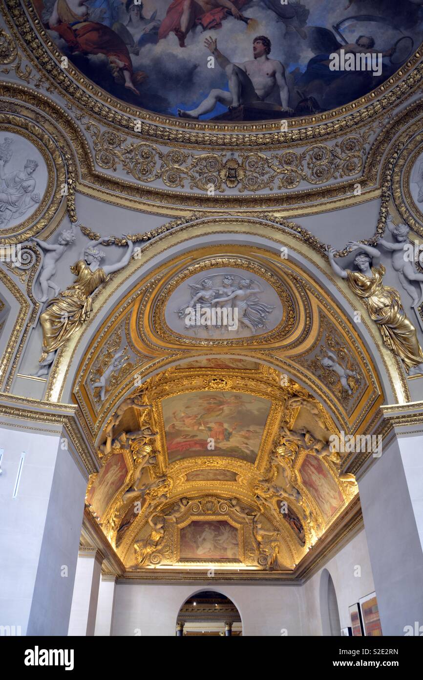 One of the ornate ceilings inside of the Louvre, Paris Stock Photo - Alamy