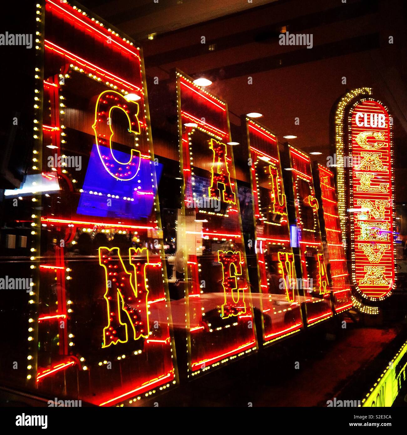 Lighted signs at night, Club Cal Neva, Downtown Reno, United States ...