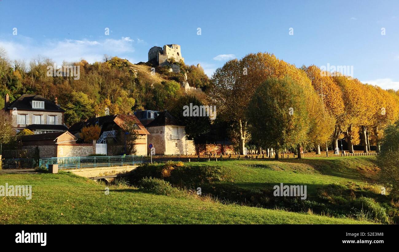 Autumnal scene (including Château Gaillard), Les Andelys, Normandy ...
