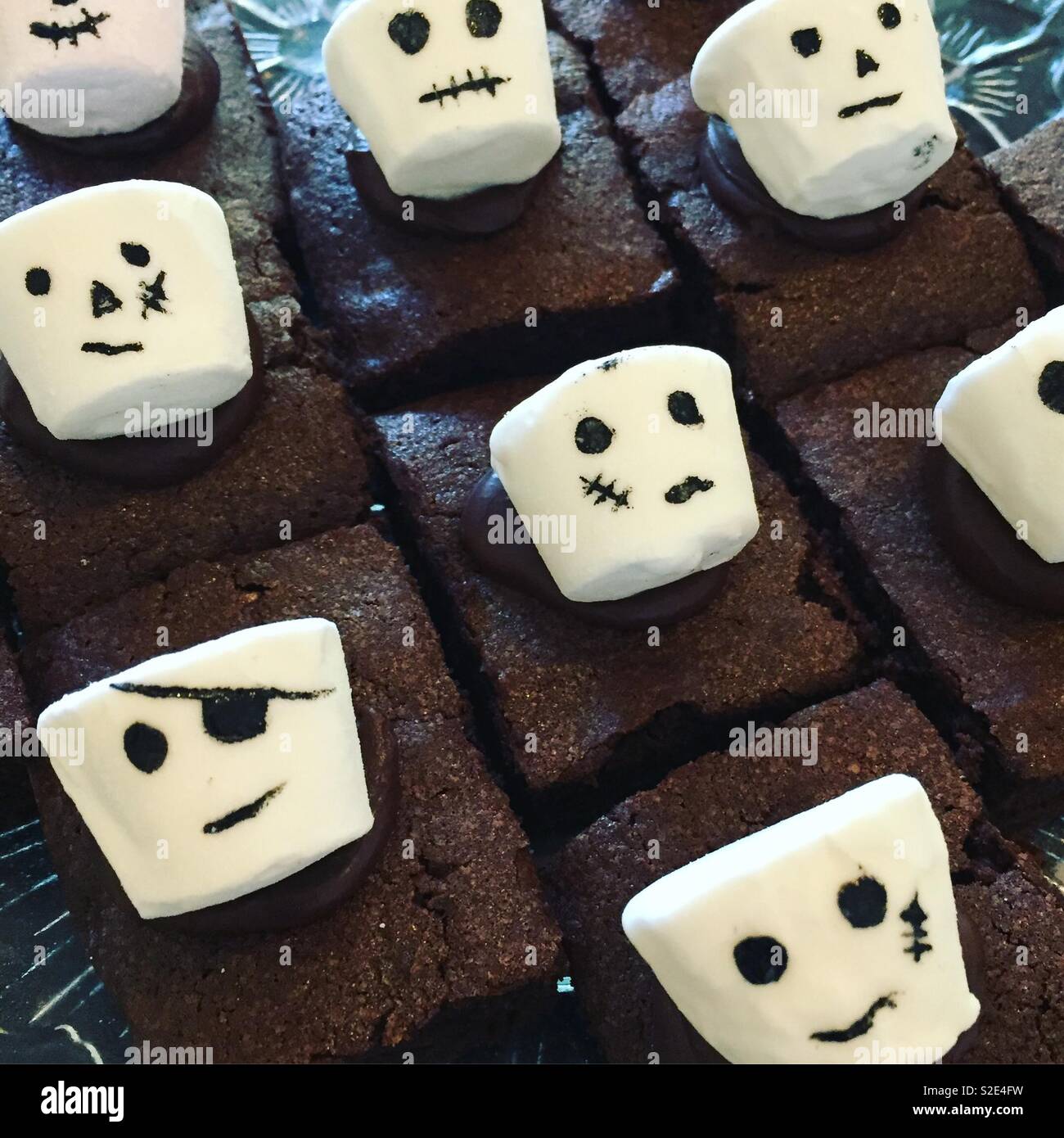 Halloween Chocolate Brownies with Skeleton Marshmallows Stock Photo - Alamy