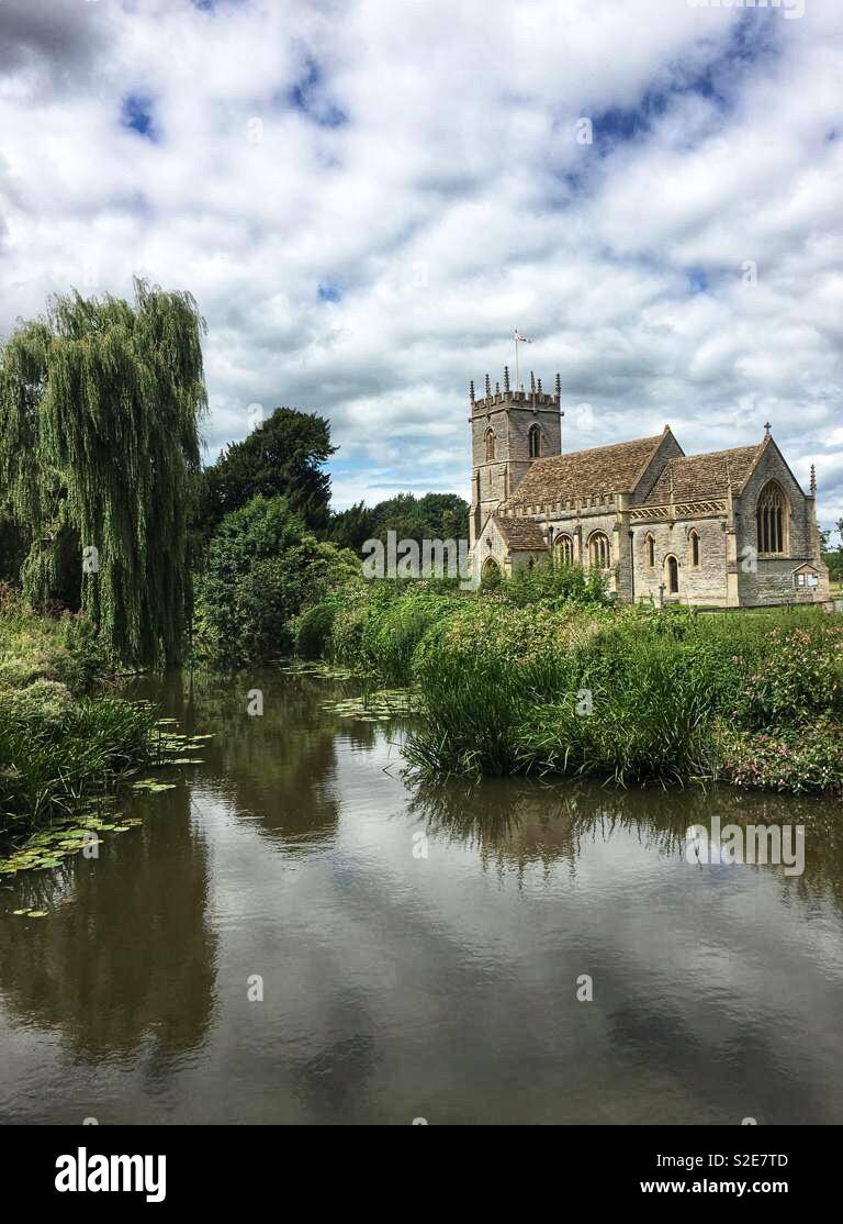 Church looking over the water Stock Photo - Alamy