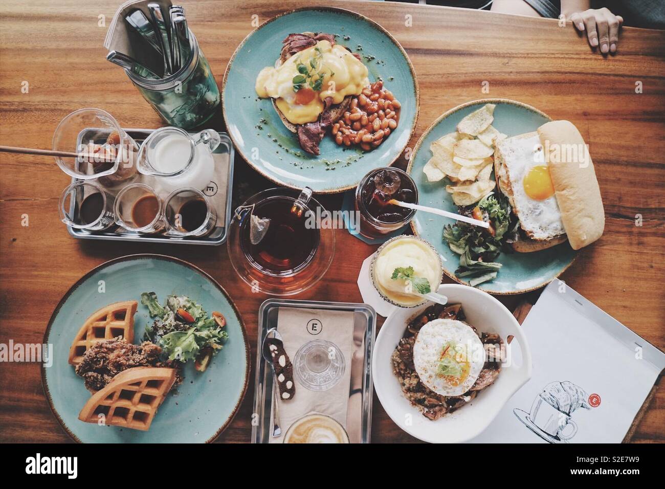 Food and drinks for lunch Stock Photo - Alamy