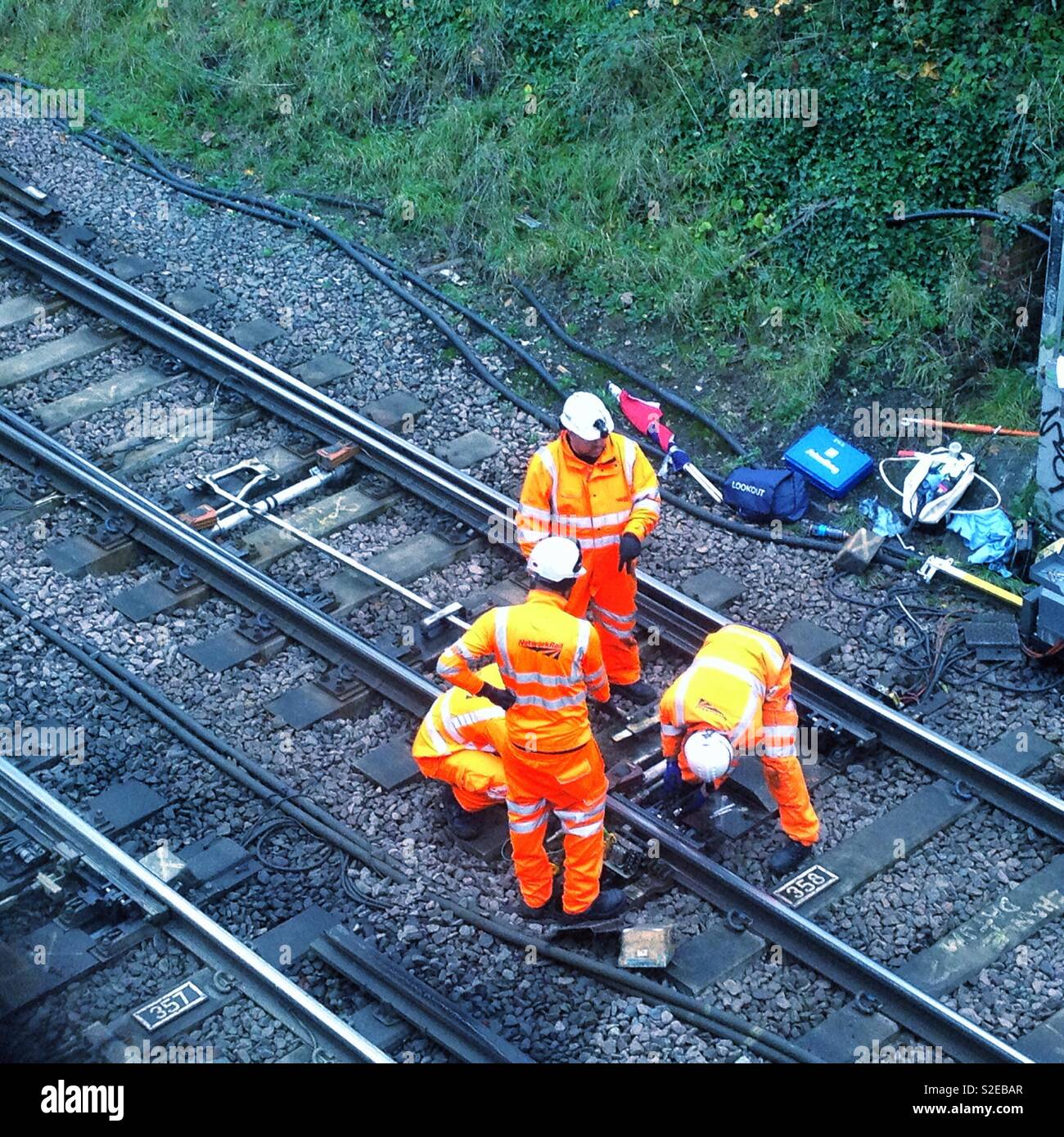 Workmen repairing a railway line Stock Photo - Alamy