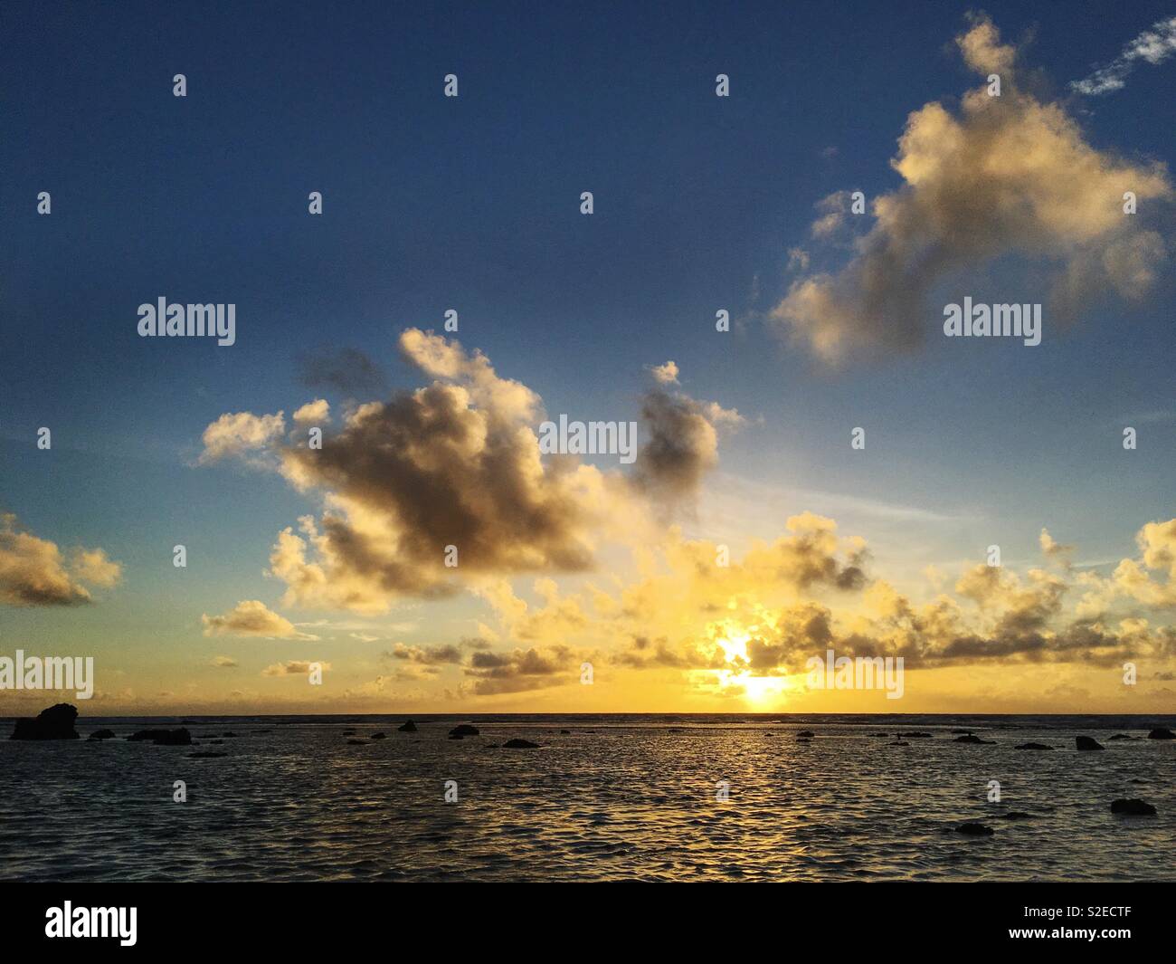 Sunrise over the Pacific Ocean. Tagachang Beach, Guam, Micronesia Stock ...