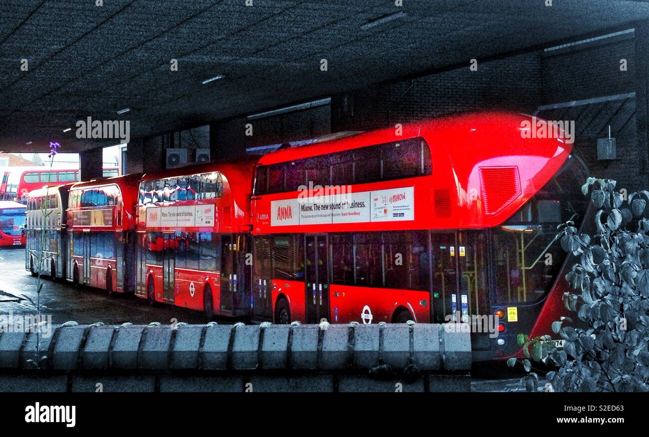 London bus in the bus garage hi-res stock photography and images - Alamy