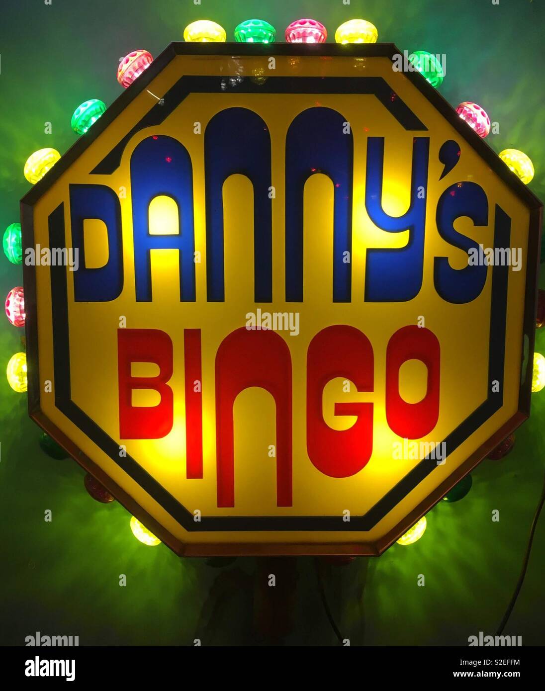 Danny’s bingo 1970s typography illuminated vintage sign Stock Photo - Alamy