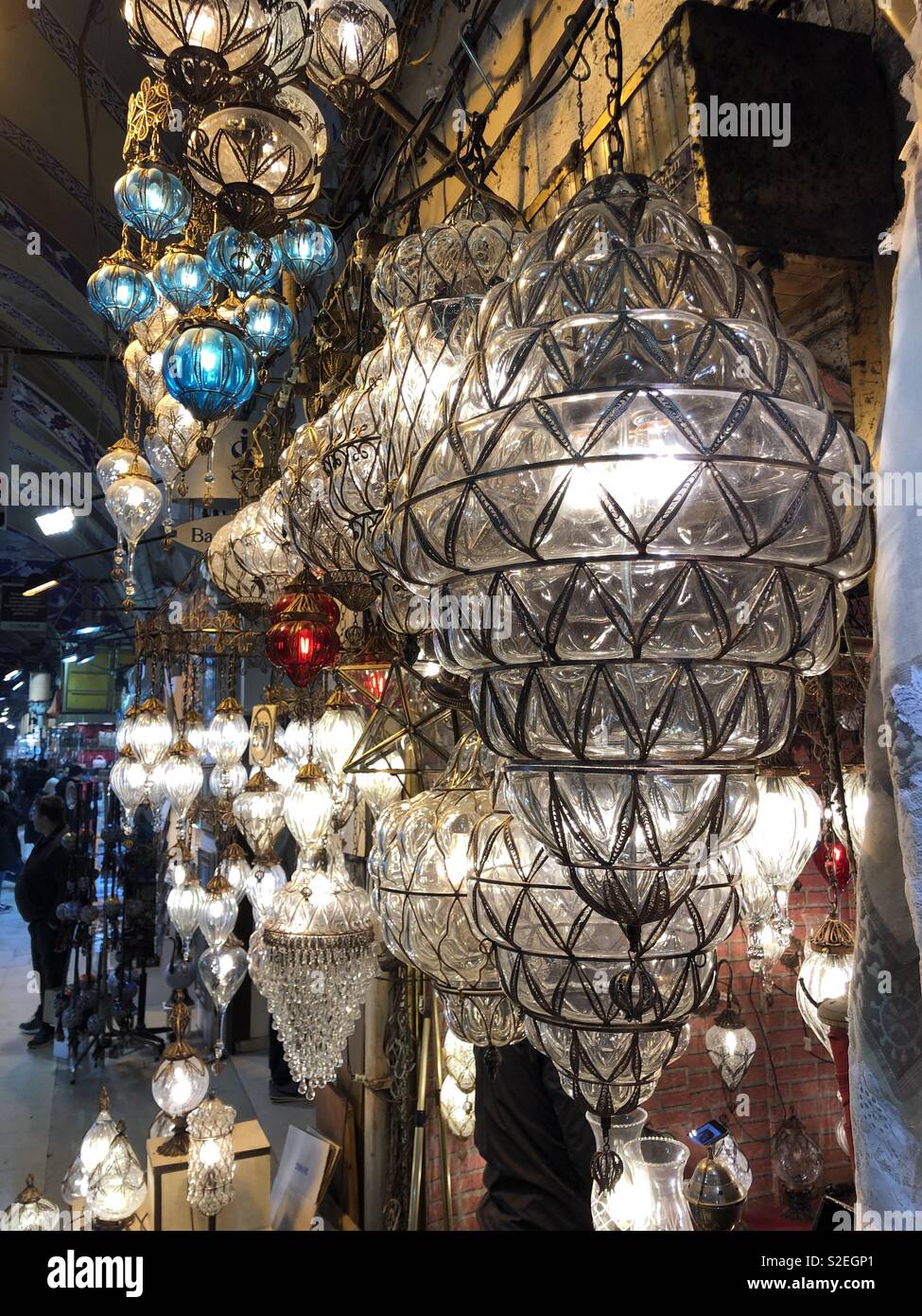 Turkish lamps in the indoor market of Grand Bazaar, Istanbul, Turkey ...