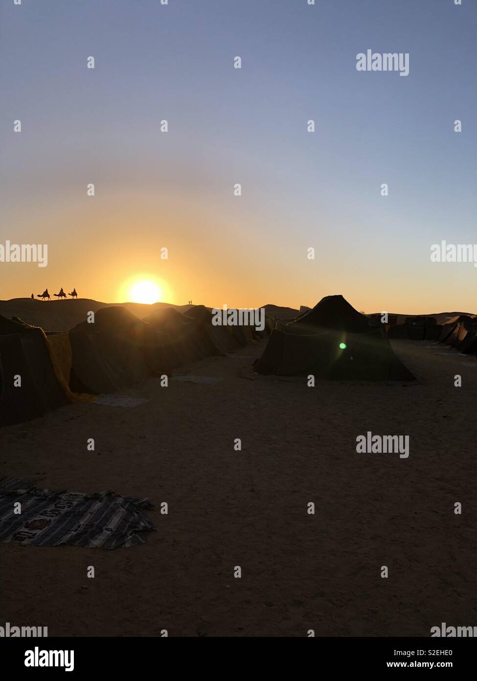 Setting up camp in the Sahara Stock Photo - Alamy