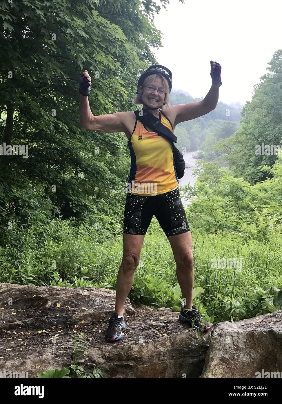 Woman bicyclist on GAP trail Stock Photo - Alamy