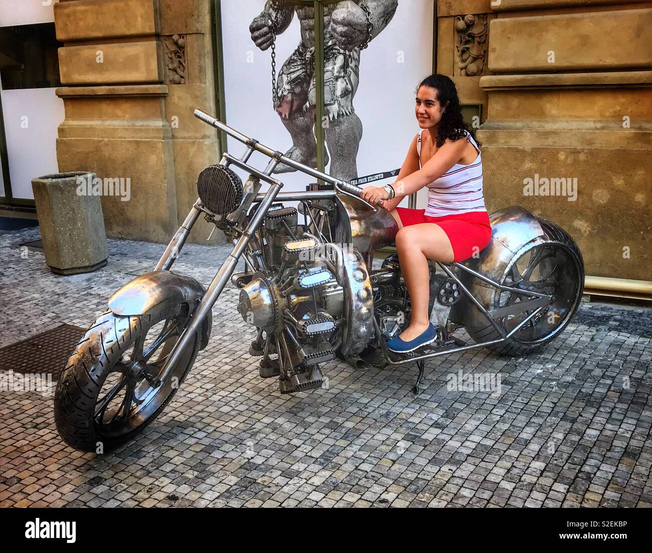 Steel motorcycle sculpture in Prague Stock Photo - Alamy