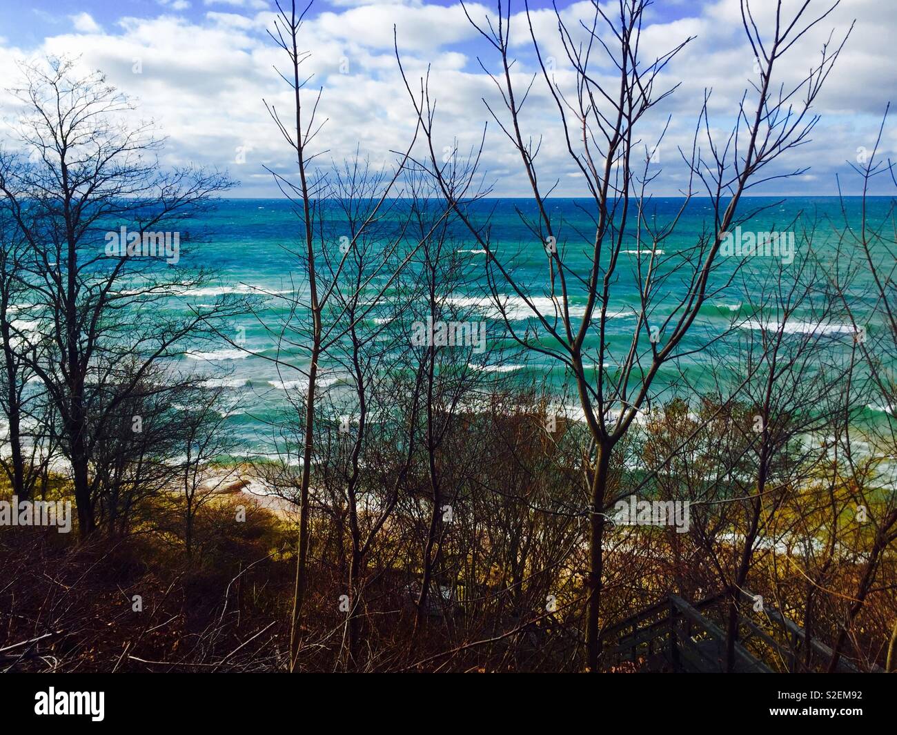 Lake Michigan and trees Stock Photo - Alamy