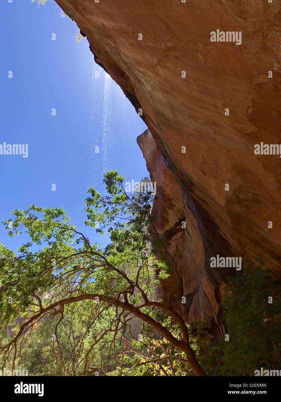 Water falling off red rock Zion Stock Photo - Alamy