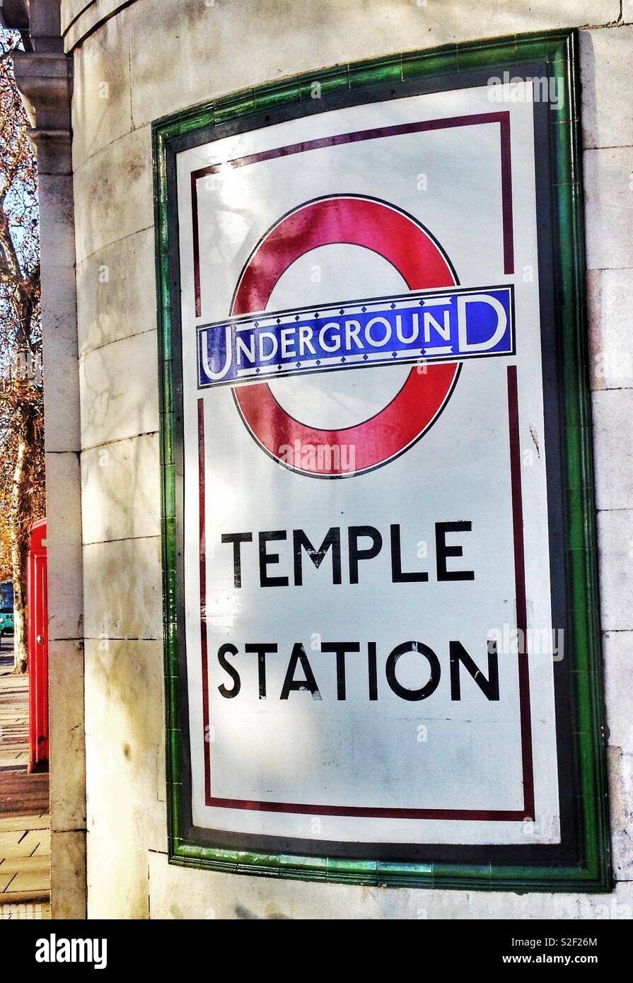 Cool retro underground sign outside Temple station on the north bank of ...