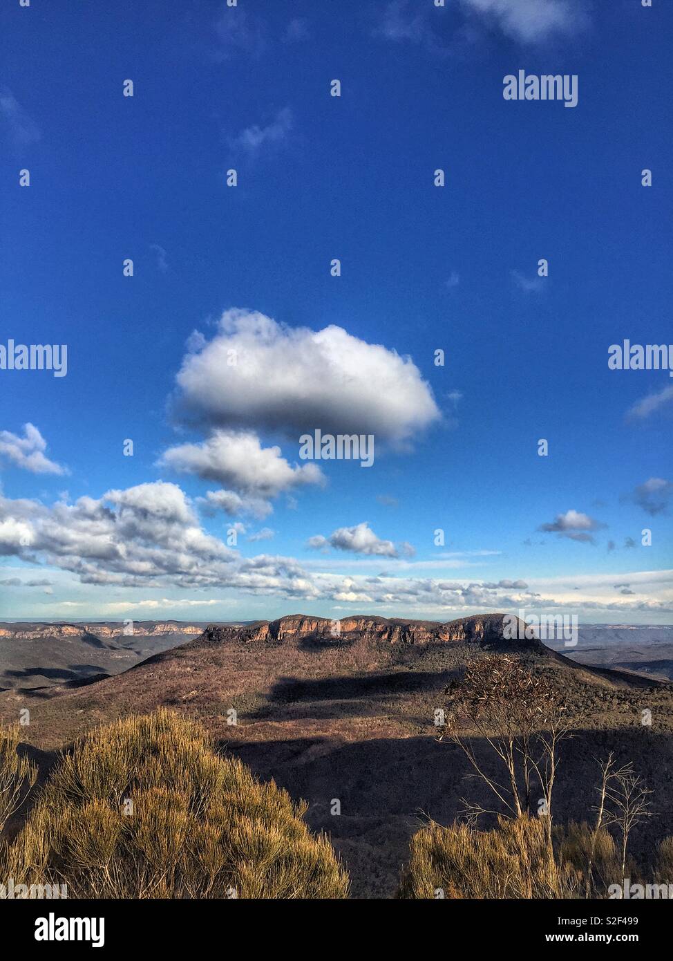Mount Solitary and the Jamison Valley viewed from the clifftop near ...