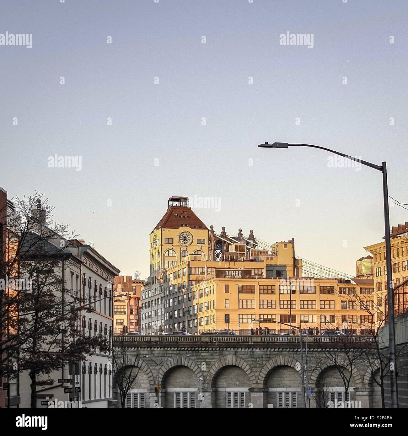 Sunset view of DUMBO clock tower Stock Photo - Alamy