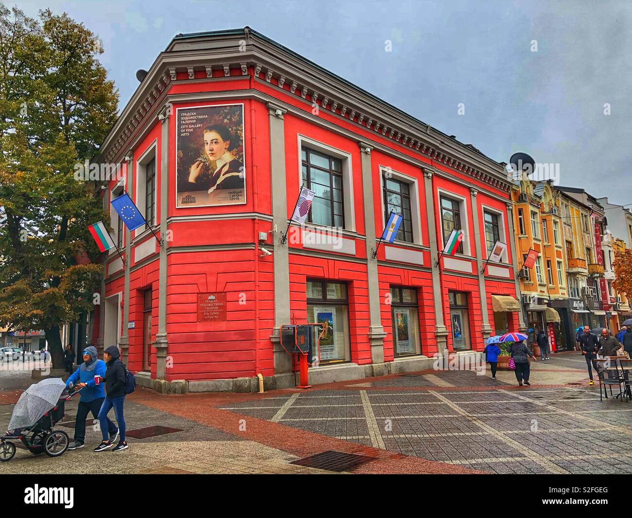 A bright red building exterior in Plovdiv, Bulgaria Stock Photo - Alamy